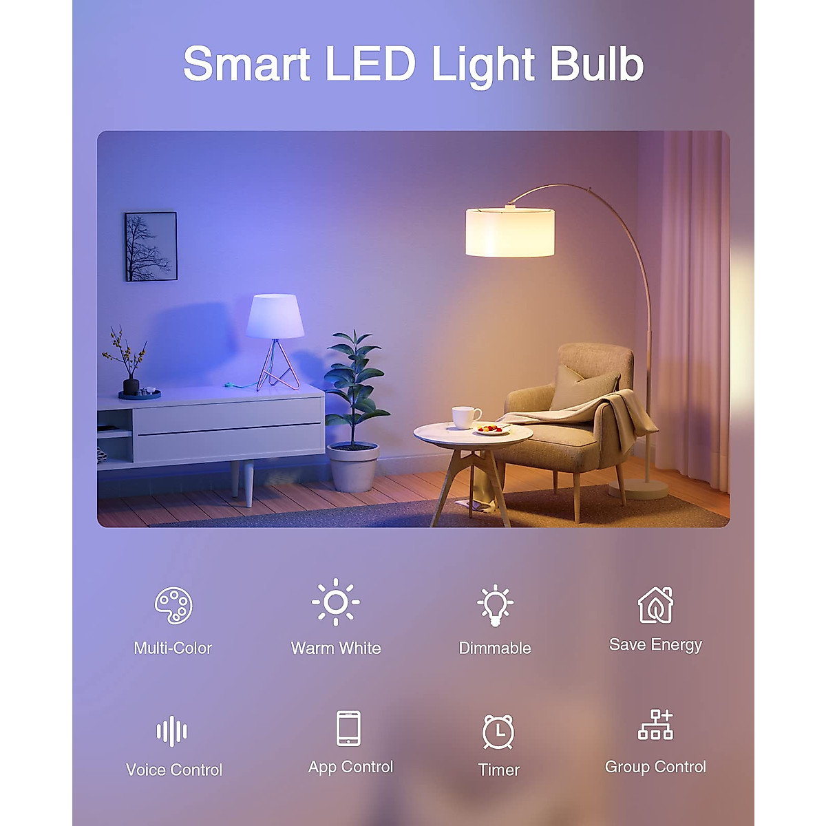 OHMAX Smart Light Bulbs, Color Changing Light Bulbs A19 E26 75W Equivalent, WiFi Light Bulbs Smart Bulbs Work with Alexa Google Home No Hub Required, Dimmable 2700K Warm White, 800 Lumens, 2 Pack