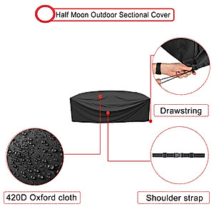 ZHMIZHAM Half Moon Patio Furniture Set Covers, Half Moon Outdoor Sectional Cover Waterproof, Semi Circle Patio Sofa Couch Cover with Drawstring and Adjustable Shoulder Strap (125 * 59 * 30inch,Black)
