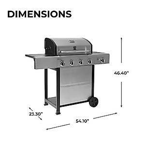 Kenmore 4-Burner Gas Grill with Side Burner, Outdoor BBQ Grill, Propane Gas Grill, Cast Iron Cooking Grates, Electronic Ignition, Warming Rack, Open Cart Design, 53000 BTUs, Stainless Steel