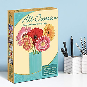 Designer Greetings Assorted All Occasion Cards (12 Foiled and Embossed Greeting Cards) – Birthday, Sympathy, Get Well, New Baby, Wedding, Thank You, Anniversary, Friendship