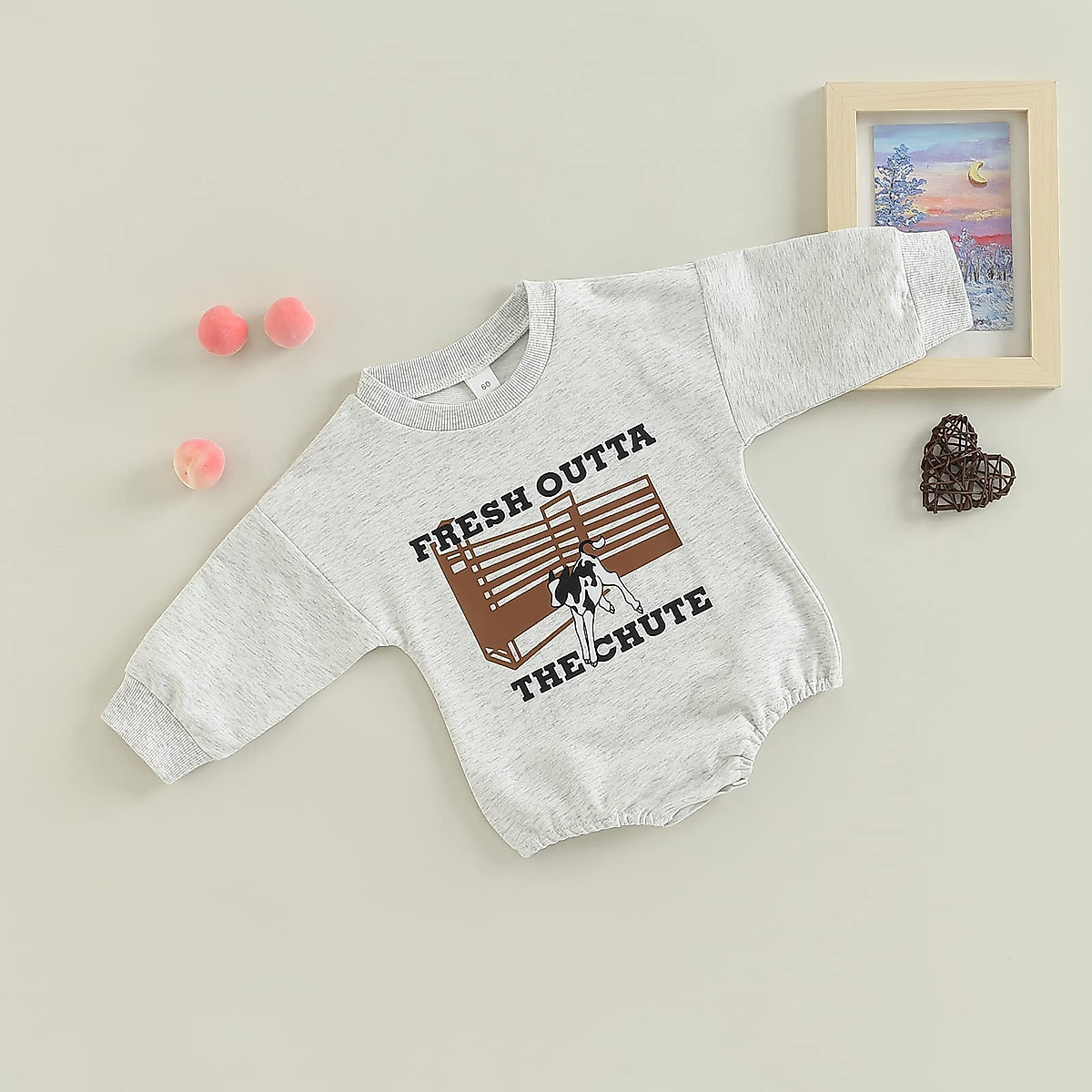 Hnyenmcko Western Baby Boy Girls Clothes Newborn Infant Cow Print Sweatshirt Romper Oversized Long Sleeve Bodysuit Fall Outfit (A-Gray, 0-3 Months)