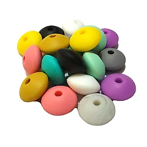 Arakierst 100pcs Silicone Abacus Pearl Focal Beads for Pen 12mm Silicone Flat Spacer Beads for Keychain Making DIY Jewelry Woman Lanyard Craft