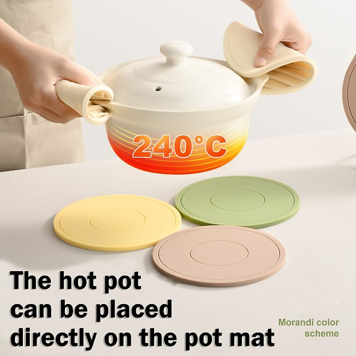H&W 6Pcs Thickened Pot Holders, Silicone Trivets, Non-Slip Heat Resistant Pads, with 1 Gold Triangle Holder, for Kitchen Hot Pots and Pans(6 Colors)