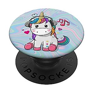 Cute Sitting Unicorn Music Headphones Unicorn Swirl PopSockets PopGrip: Swappable Grip for Phones & Tablets