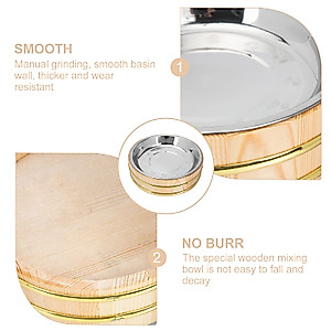 Operitacx Wooden Sushi Rice Bowl Hangiri Sushi Rice Mixing Tub Wooden Sushi Barrel Japanese Sushi Rice Storage Bucket 22CM for Home Restaurant