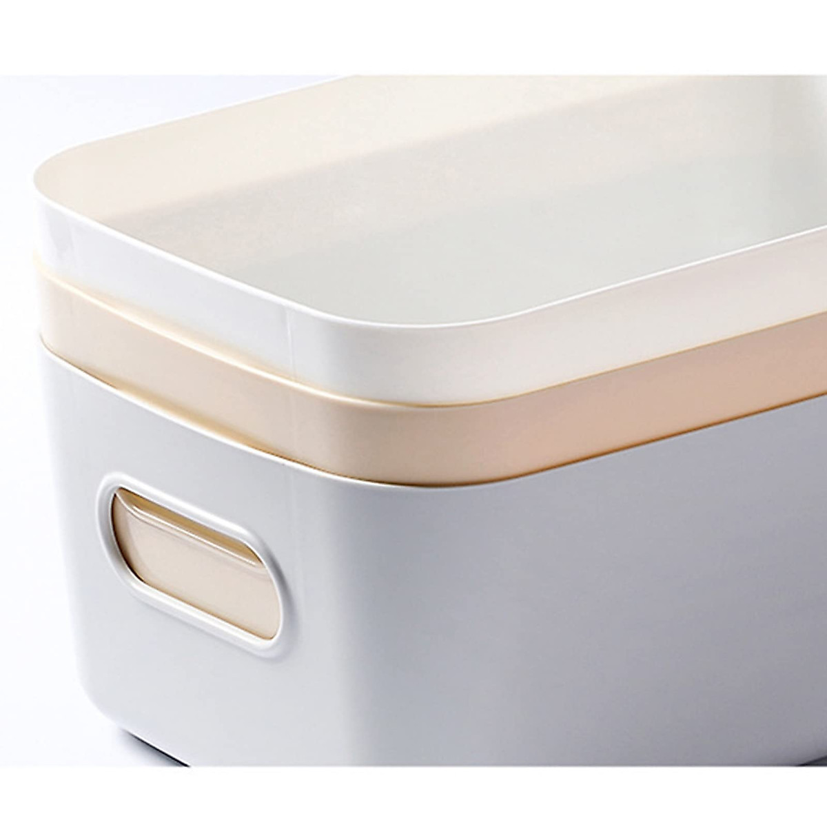 CHEOTIME Plastic Storage Bins, Desktop Storage Basket Plastic Storage Baskets with Handle Reusable PP Cosmetic Storages Box Desktops Sundries Organizer with Handle for Household(Small-Apricot)