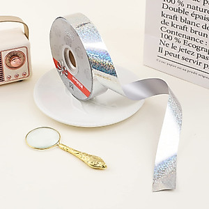 1inch x 100yards Waterproof Ribbon,Silver Curling Ribbon for Gifts Package Wrapping,Bows, Crafting, Wedding.