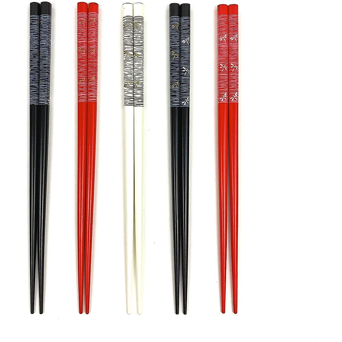 JapanBargain 3647, Bamboo Chopsticks Reusable Japanese Chinese Korean Wood Chop Sticks Hair Sticks 5 Pair Gift Set, Dragonfly Pattern Dishwasher Safe, 2 Packs