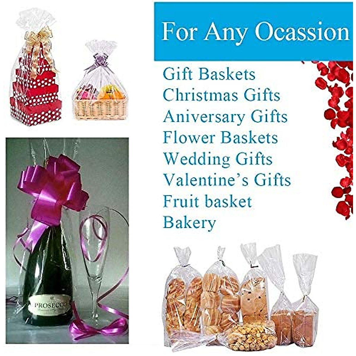 JOYIT 100' Long X 17.5” Wide Clear Cellophane Wrap Roll - 3 Mil Thicker Cellophane Roll, Clear Bags for Gifts Baskets Wrap, Flower Arts Crafts Food Treats Wrapping