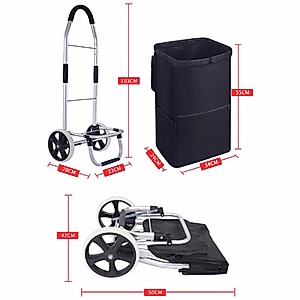 Shopping Trolley,Foldable Shopping Cart 2 Wheels Climbing Trolly/Aluminum Alloy/Waterproof Shopping Bag/Collapsible Push Pull Carts 45L