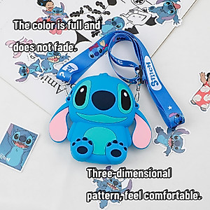U-CHYTY Cartoon Stitch Crossbody bag with Adjustable Shoulder Strap,Stitch 50s Sticker,Badge Wallet with Lanyard,Coin Money Pouch Bag with Zipper (Stitch-blue)