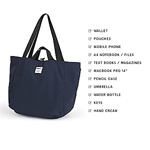 Hellolulu JAKE Double Sided Two Colors Handheld Tote Bag, Water Resistant Lightweight 2-Way Shoulder Bag, Large Capacity For Daily Use Shopping Men Women, Toffee/Slate Gray