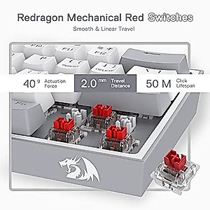 Redragon K617 Fizz 60% Wired RGB Gaming Keyboard, 61 Keys Compact Mechanical Keyboard w/White and Grey Color Keycaps, Linear Red Switch, Pro Driver/Software Supported