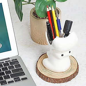 ComSaf Cute Hippo Shaped Pen Pencil Holder, White Ceramic Succulent Planter Pots for Home Office Decoration Desk Organization, Set of 1