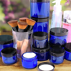 Cornucopia Brands Combination 12 Pack of Cobalt Blue 1oz & 2oz Glass Cosmetic Jars, Lids Included; Refillable Containers for Creams, Lotions