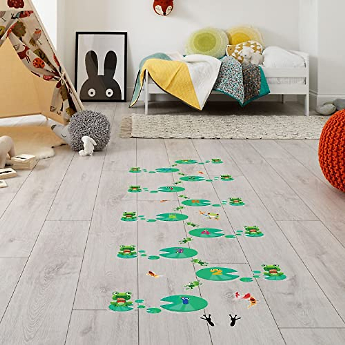 Frog Lotus Leaf Hopscotch Hopscotch Game Stickers Floor Decals, Unique Floor Art Decor Supplies for Baby Kids Room Bedroom Nursery