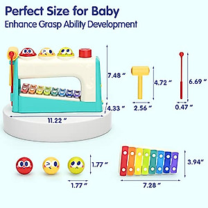 HOLA Toys for 1 Year Old Boy Gifts- 4 in1 Musical Pounding Toy with Xylophone, Baby Toys 12-18 Months, 1 Year Old Toys for Boys Toddler Toys Age 1-2 3, Montessori Toys for 1 Year Old Girl Gifts