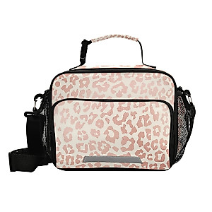 Rose Gold Leopard Print Cheetah Lucn Bag for Women Girl,Cute Kids Reusable Cooler Lunch Tote Bag Insulated Leakproof Lunch Box Container for Girls Boys School Work Picnic