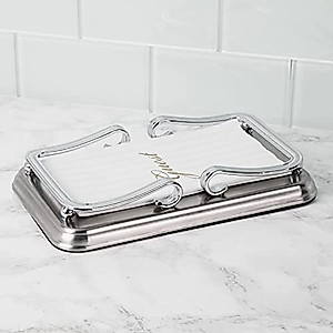 mDesign Decorative Metal Guest Disposable Paper Hand Towel Storage Tray Dispenser - Sturdy Holder with Non-Skid Base and Scroll Design - for Bathroom Vanity Countertops - Brushed/Chrome