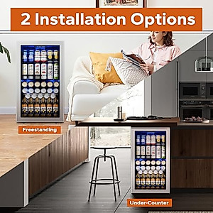 Ca'Lefort Beverage Refrigerator Cooler - 140 Can Small Beverage Fridge, Beverage Fridge with Glass Door for Beer Soda, Under Counter Freestanding Beverage Cooler for Home/Kitchen