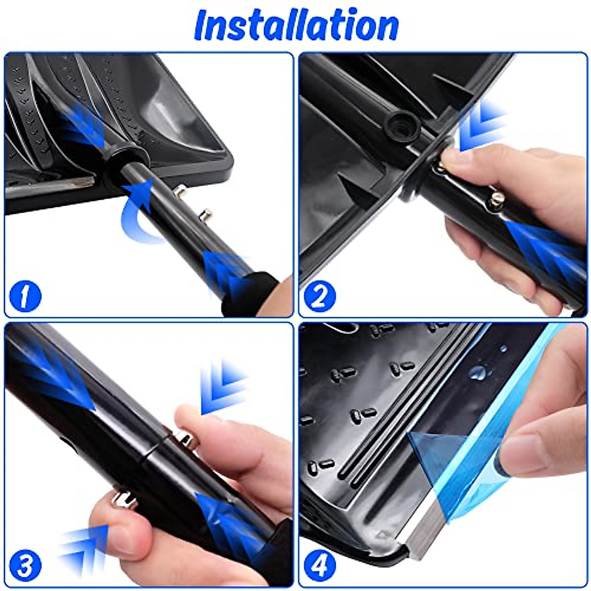 Snow Shovel, Portable Snow Shovels for Snow Removal, Lightweight Car Snow Shovel with D-Grip, Non-Slip Sponge and Durable Aluminum Blade Suitable for Driveway, Camping, Outdoor and Emergency(Black)