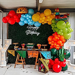 Mexican Fiesta Party Decorations 168PCS Fiesta Balloon Garland Arch Kit Cactus Llama Taco Twosday Foil Balloons for Birthday Carnival Cinco De Mayo Taco Party Decorations