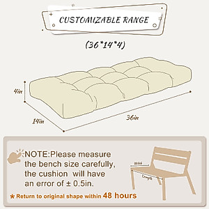 FINDEN Tufted Bench Cushion 36 inch - Non-Slip Bottom, Long Cushion for Window Patio Piano Storge Garden Indoor/Outdoor Furniture Seat, (36x14x4), Red