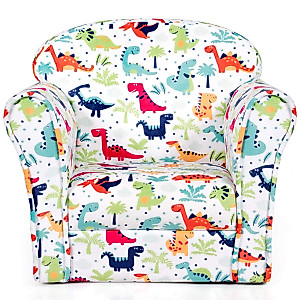 Costzon Kids Couch, Children's Sofa Armrest Chair with Pattern, Toddler Furniture w/Sturdy Wood Construction, Preschool, Lightweight Children Couch Sofa Chair for Aged 1-5 Boys & Girls Gifts, Dinosaur