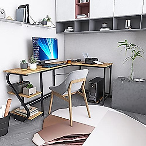 Weehom Reversible L Shaped Desk with Shelves Large Corner Computer Desk Gaming Desks for Home Office Writing Workstation Wooden Table