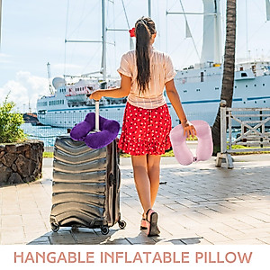 Sintuff 2 Pack Inflatable Travel Pillow for Airplanes Inflatable Neck Pillows with Compact Bag and Blindfold Soft Flight Pillow for Traveling, Airplane, Train, Car, Office(Light Pink and Violet)