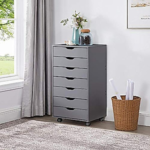 Debbie 7-Drawer Office Storage File Cabinet on Wheels, Mobile Under Desk Filing Drawer Unit, Craft Storage Organization for Home, Office by Naomi Home - Gray