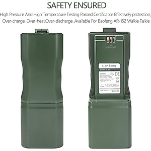 Baofeng AR-152 Original Battery BL-152 Li-ion Extend Battery Large Capacity Compatible with AR-152 Tactical Walkie Talkie Support USB Charger(2Pack,Green)