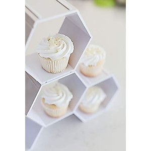 Kwirkworks Cupcake Stand -Unique Design Honeycomb Cupcake Holder |Create Several Styles with Different Combinations of Hexagon Shelf (White)
