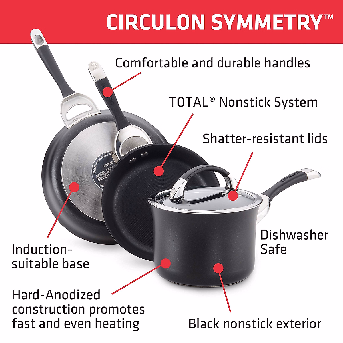 Circulon Symmetry Hard Anodized Nonstick Frying Pan Set / Skillet Set - 10 Inch and 12 Inch, Black