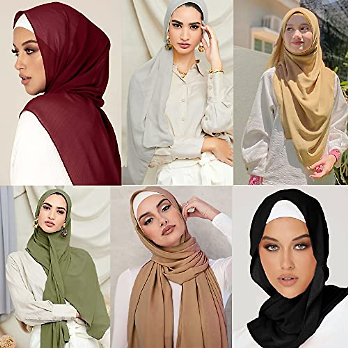 6 Pcs Soft Chiffon Scarf Shawl Long Scarf Wrap for Evening Dresses, Chiffon Hijab Scarves Headwrap for Women(Set 01)
