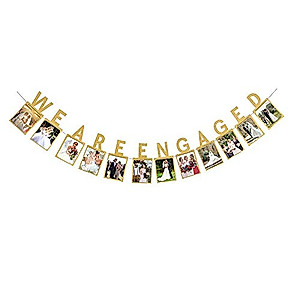 We are Engaged Photo Banner for Engagement Party Decorations, Wedding Party Sign, Gold Bridal Shower Party Supplies