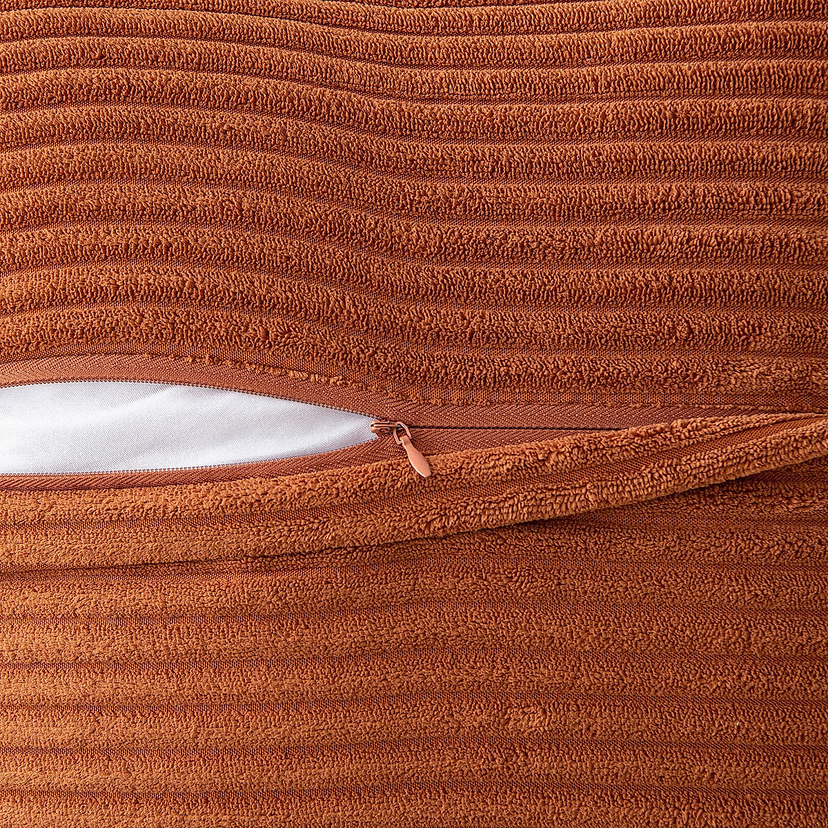 Woaboy Corduroy Pillow Covers 18x18 Inch Rust Set of 2 Super Soft Boho Striped Couch Covers Broadside Splicing Decorative Textured Throw Pillows for Spring Cushion Livingroom