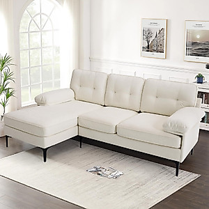 COHOME 83in L-Shaped Couch, Chenille Upholsted Sofa with Reversible Chaise,3-Seat Couch for Living Room, Convertible Sectional Couch with Removable Covers,White