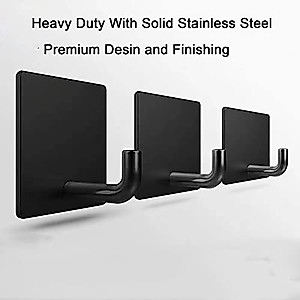 OKAKA Heavy Duty Adhesive Hooks Stainless Steel No Drilling Wall Hooks for Bathroom Outdoor Kitchen Robe Towel Coat Home Sticky Hooks Matte Black 5 Pack