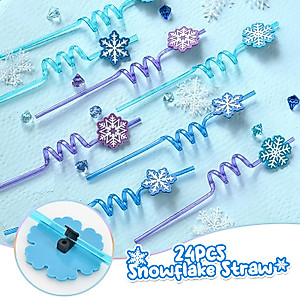 Winrayk 24Pcs Reusable Frozen Plastic Straws Drinking Straws Frozen Party Favors Crazy Straws for Kids Bulk, 3 Snowflake Shape & 3 Colors, Frozen Gift Toy Boy Girls Elsa Frozen Birthday Party Supplies