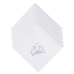 Selected Hanky Women's Cotton Handkerchiefs Flower Embroidered with Lace, Ladies Hankies 6 Pcs - Blue Floral