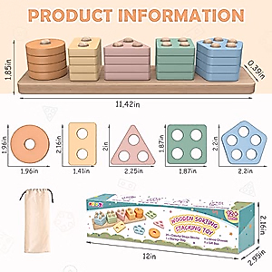 pigipigi Montessori Toys Gift for 1 2 3 4 Years Old - Wooden Sorting Stacking Toy Toddler Baby Preschool Kids Boys Girls Learning Color Shape Block Educational Activity Game Christmas Birthday Gifts