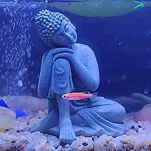 mozhixue Fish Tank Buddha Statue Decorations Aquarium Decor Betta Fish Tank Accessories Ornament Small Meditating Sandstone Buda Statues for Underwater Landscaping Home Zen Decor