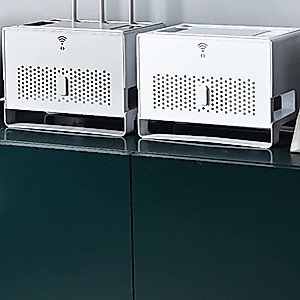 RDBSMGX Multi-Function Router Storage Box Double-Layer Design Router Storage Box Panel Hollow and Breathable Abs Material Removable Front Panel Multiple Openings on The Top Design