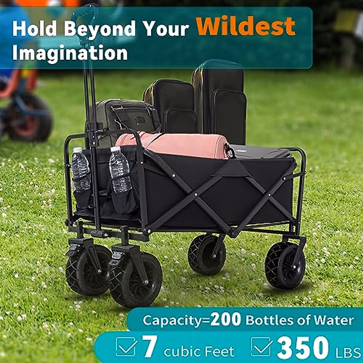 SaSupfe XXL Foldable Wagon Cart with Brake Collapsible Heavy-Duty Alloy Steel Frame, 330+ lbs Capacity, All-Terrain Wheels for Sports,Fishing,Outdoor Camping and Shopping(White)