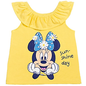Disney Minnie Mouse Infant Baby Girls Tank Top French Terry Shorts and Scrunchie 3 Piece Outfit Set Yellow Daisies 18 Months