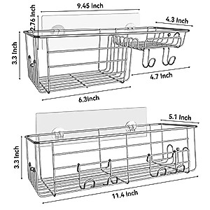 Shower Caddy Bathroom Shelf, CUPAN Shower Caddy Basket Shelf with Soap Dish and Hooks, No Drilling Adhesive Bathroom Shelf SUS304 Stainless Steel Bathroom Kitchen Storage Organizer (2 Pack, Silver)