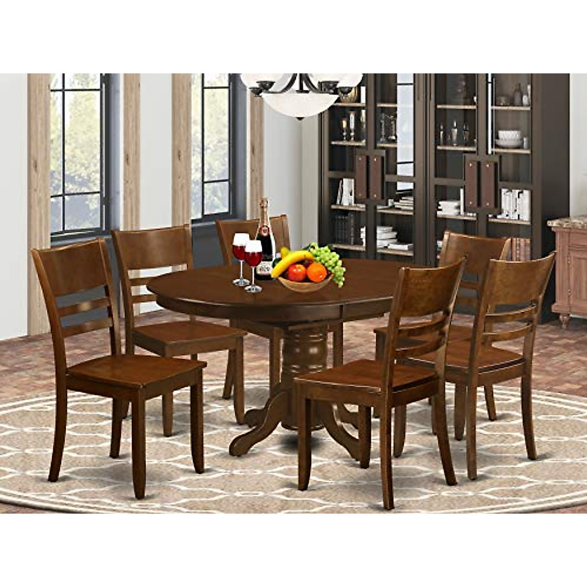 East West Furniture KELY7-ESP-W 7 Piece Dining Table Set Consist of an Oval Dining Room Table with Butterfly Leaf and 6 Wooden Seat Chairs, 42x60 Inch, Espresso