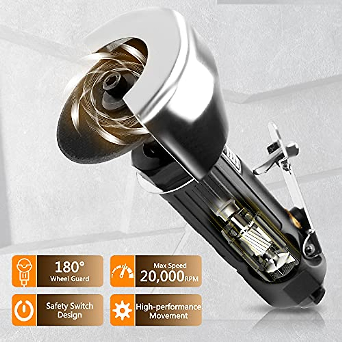 YON.SOU. Air Cut Off Tool with 10 pcs 3-inch Die Grinder Cut-Off Wheels, Pneumatic Metal Sheet Cutting Tool, Heavy Duty Air Cutter, 3" Cutoff Tool