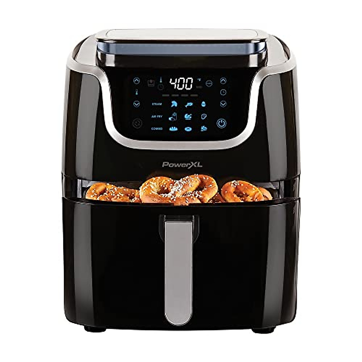 PowerXL Air Fryer Steamer 7 QT 10-in-1 XL Vegetable Steamer and Air Fryer Combo, Toast, Bake, Roast, Broil, Dough Proofing, Warm, Defrost, ST006, Black (7 QT)